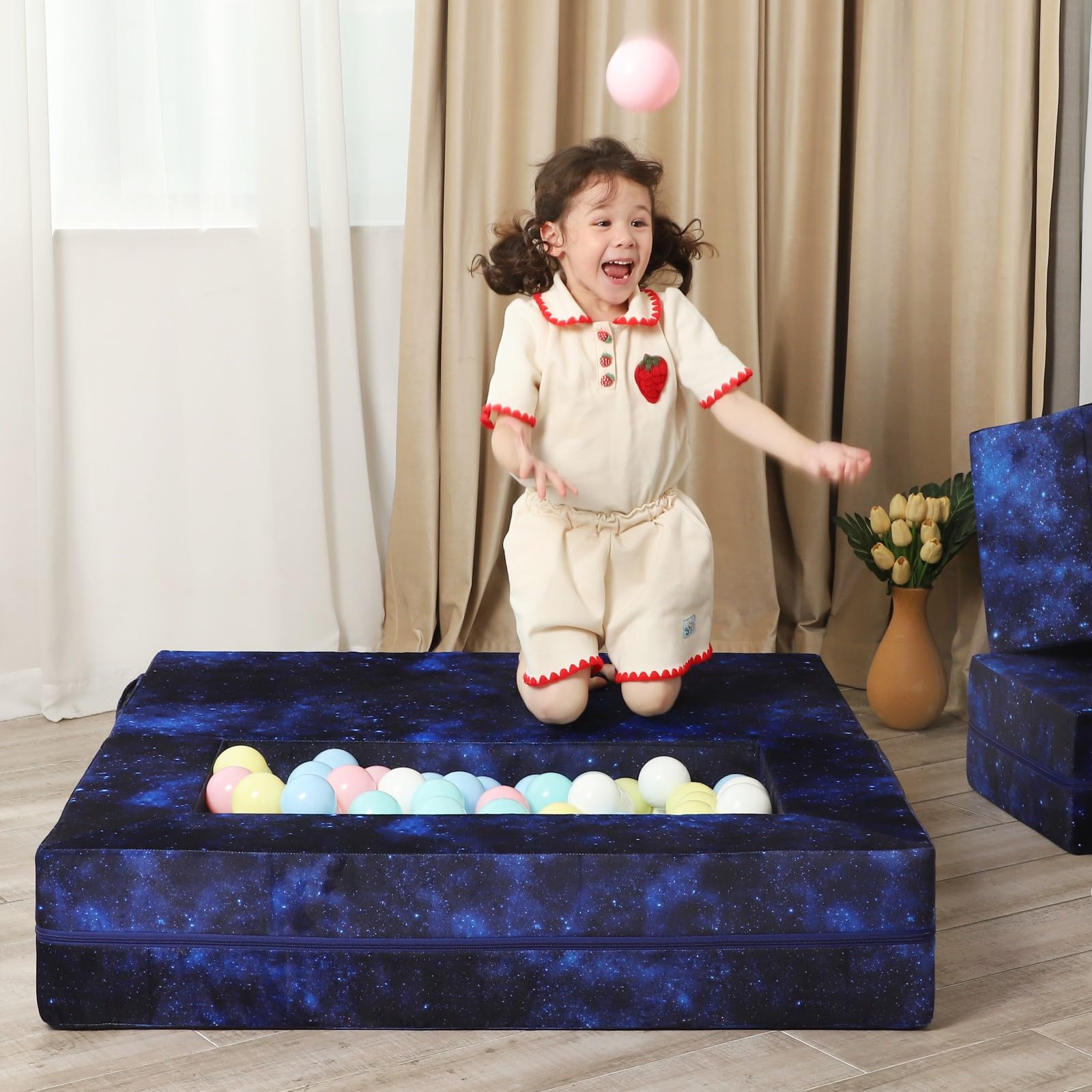 MOMCAYWEX 3pcs Kids Play Couch for Toddler, 3-in-1 Kids Couch Fold Out, Imaginative Kids Couch Play Set, Dark Blue Universe