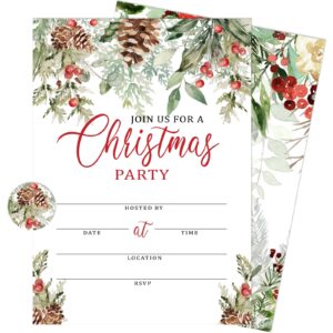 jarthenaamcs 25 pack christmas party invitations watercolor pine cone green leaves invitaion paper cards with envelopes sticker xmas invites for bridal shower baby shower rehearsal dinner party