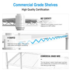 5 Tier NSF Metal Shelf Wire Shelving Unit, 1750lbs Capacity Heavy Duty Adjustable Storage Rack with Shelf Liners for Closet Kitchen Garage Basement Commercial Shelving, 72" H x 36" L x 16" D - White