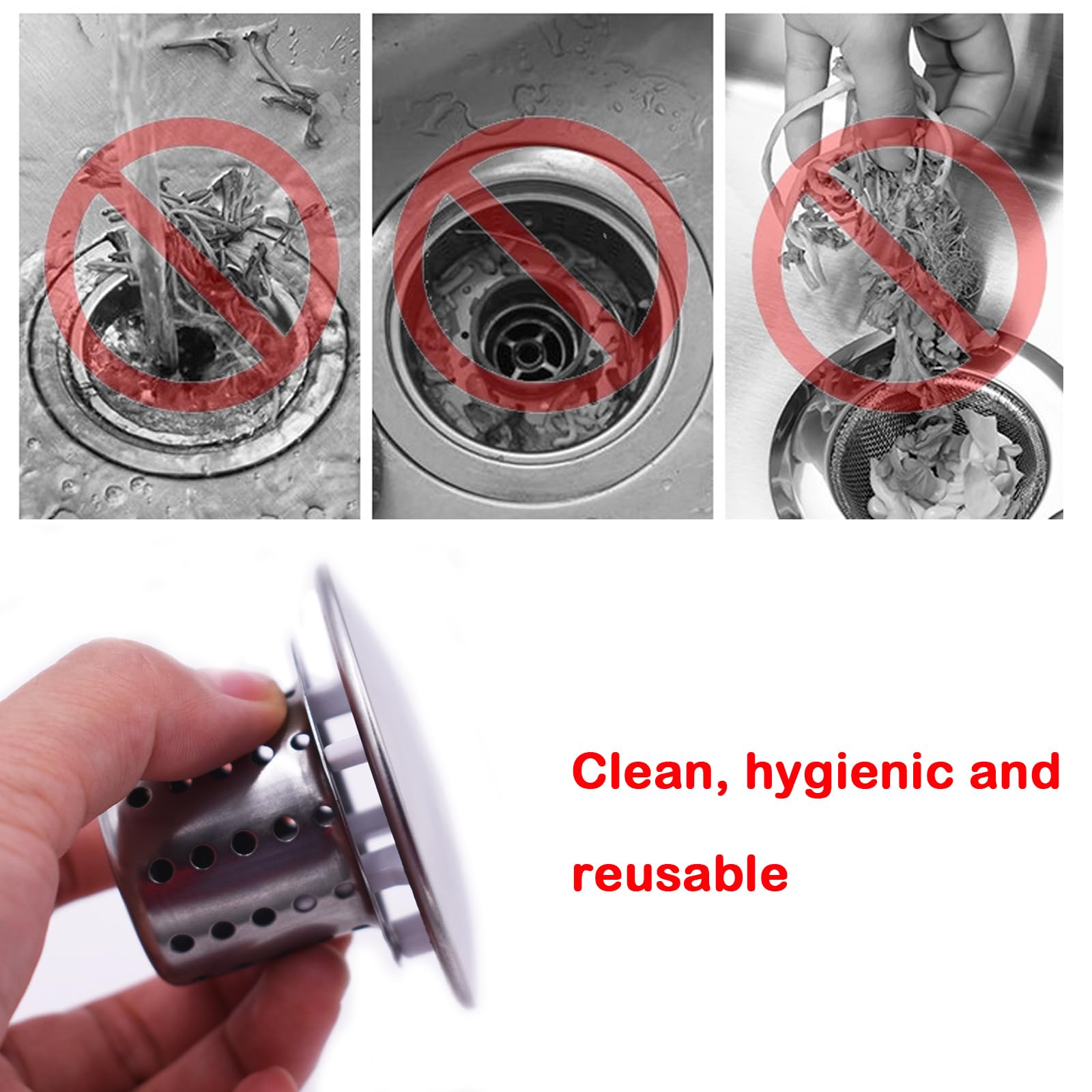 2 in 1 Sink Drain Assembly Kit, Removable Deep Sink Strainer Basket with Sink Stopper/Sealing Lid for Home, Kitchen, Stainless Steel Drain Hair Catcher Cover,Sink Strainer for Bathtub(Fit Hole 1.8")