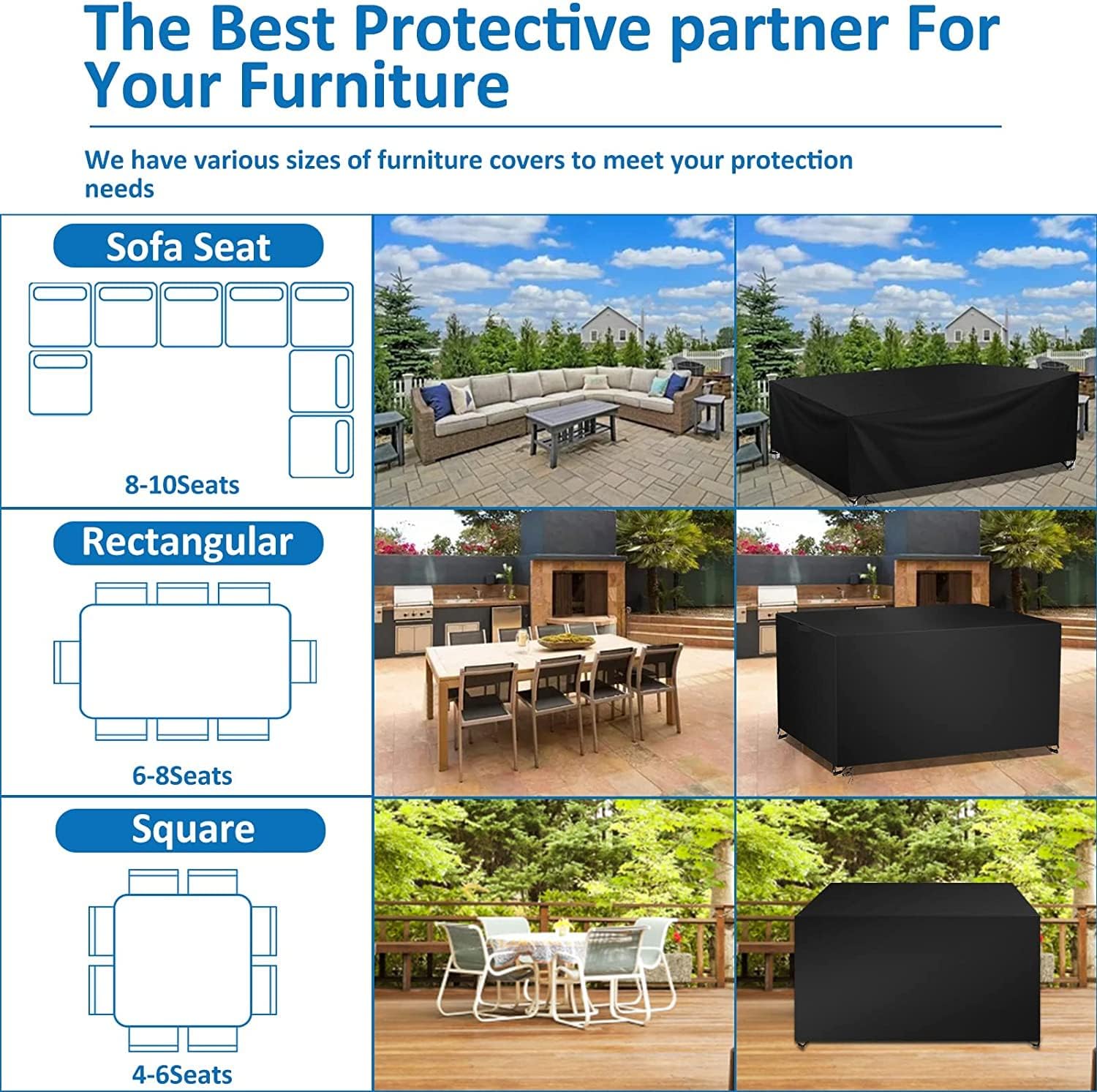 Wanocean Patio Furniture Covers,Rectangular Outdoor Furniture Cover Waterproof with Storage Bag,Outdoor Dining Table Chair Set Cover,Heavy Duty for Deck, Lawn and Backyard(137"L x 102"W x 35"H)