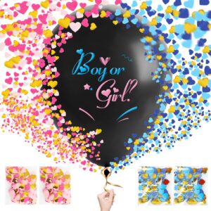 jumbo 36 inch gender reveal balloons - 2pcs big black gender reveal confetti balloons with pink and blue heart shape confetti for boy or girl baby shower gender reveal ideas decoration