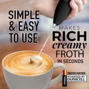 Zulay Powerful Milk Frother (4 Duracell Batteries Included) - Handheld Milk Frother Wand Drink Mixer for Coffee - Powerful Milk Foamer for Cappuccino, Frappe, Matcha & Coffee Creamer - Black