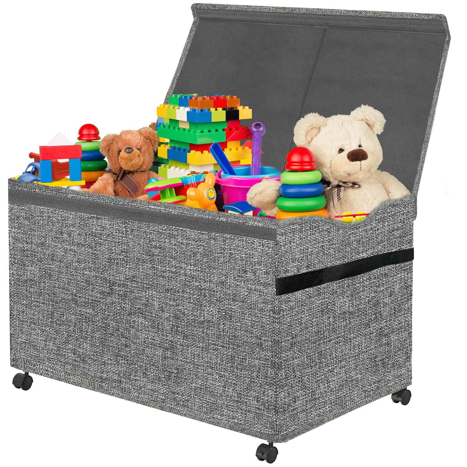 VERONLY Large Kids Toy Box Storage Chest with 360°Wheels,Toy box with Lid for Boys, Girls,Collapsible Sturdy Toy Storage Bins Containers for Stuffed Animals, Clothes, Bedroom, Nursery, Playroom -Gray