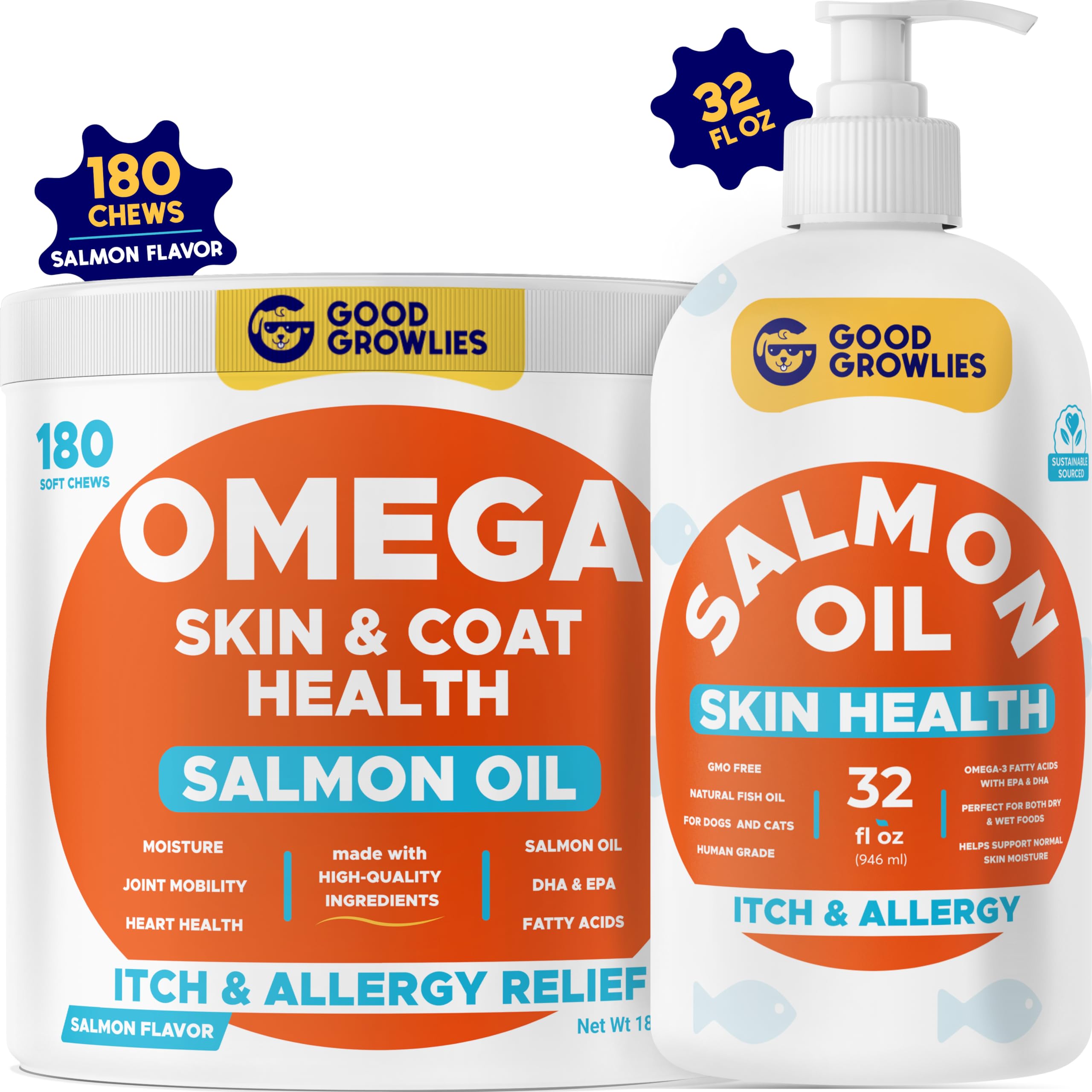 Omega 3 Treats + Salmon Oil for Dogs - Dry & Itchy Skin Relief + Allergy Support - Shiny Coats - EPA&DHA Fatty Acids - Natural Salmon Oil Chews Promotes Hip & Joint Support - Salmon Flavor