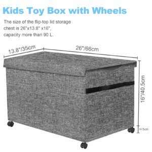 VERONLY Large Kids Toy Box Storage Chest with 360°Wheels,Toy box with Lid for Boys, Girls,Collapsible Sturdy Toy Storage Bins Containers for Stuffed Animals, Clothes, Bedroom, Nursery, Playroom -Gray