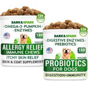 allergy relief + probiotics & digestive enzymes for dogs - anti-itch skin & coat supplement - omega 3 fish oil - gut health - pet diarrhea gas treatment, upset stomach relief pills, digestion health