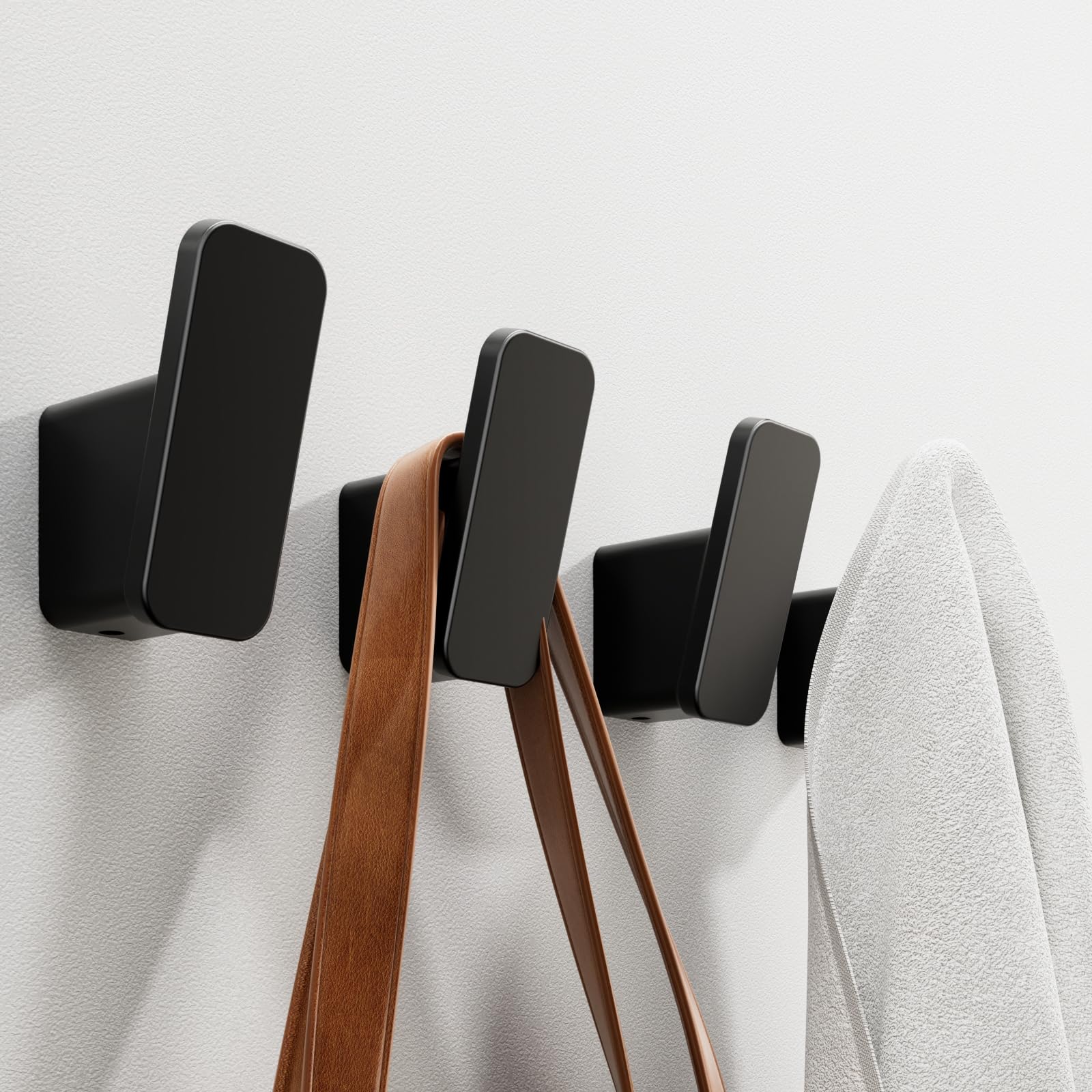 4-Pack Black Towel Hooks Shower hooks for Bathroom, Robe Hanger, Wall Hooks for Hanging Bag Hat Coat Mudroom Bedroom Kitchen, Adhesive with Glue or Mount with Screws, Matte Black Aluminum Heavy Duty