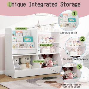 MallBest Kids Bookshelf Toy Storage Organizer Cabinet for Children Book Display 4 Tier Kids Bookshelf 3 Layer Sling Toddler Bookcase Playroom Nursery Classroom Kid Room（White）