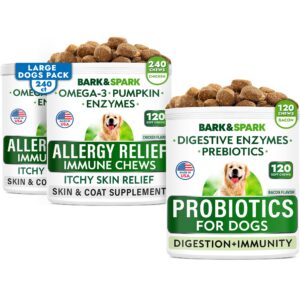 allergy relief + probiotics & digestive enzymes for dog - allergies & itchy skin + gut health - pet diarrhea gas treatment, upset stomach relief pills, digestion health prebiotic supplement