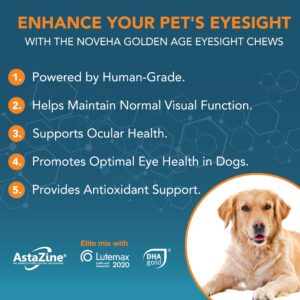 NOVEHA Eye Supplement for Dogs (90 Chews)- Vision Support with Lutein + Vitamin C & Astaxanthin Antioxidants - Dog Vitamins for Eyes + Fish Oil for Omega 3 EPA - Made in USA