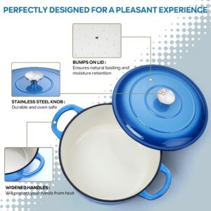 Herogo 6 Quart Enameled Cast Iron Dutch Oven with Lid and Silicone Trivet Mat, Round Dutch Oven Pot Blue with Dual Handles for Bread Baking Stewing Roasting Various Stoves & Oven Safe