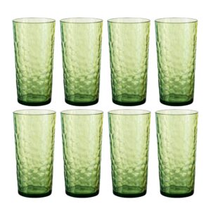 zainca 24-ounce plastic tumblers, acrylic drinking glasses high-balls, reusable plastic cups, set of 8 green, hammered style stackable, bpa-free, shatter-proof, dishwasher-safe