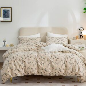 duvet floral cover queen, 100% brushed microfiber floral bedding set 3 pieces vintage floral duvet set queen for all seasons, 1 duvet cover and 2 pillowcases with zipper closure (floral, queen)