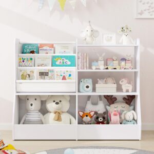 mallbest kids bookshelf toy storage organizer cabinet for children book display 4 tier kids bookshelf 3 layer sling toddler bookcase playroom nursery classroom kid room（white）