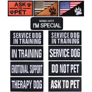 12 pcs service dog patches with removable tactical hook loop harness dog patch embroidered in training patch do not pet patch working dog patch for vest harnesses collars leashes