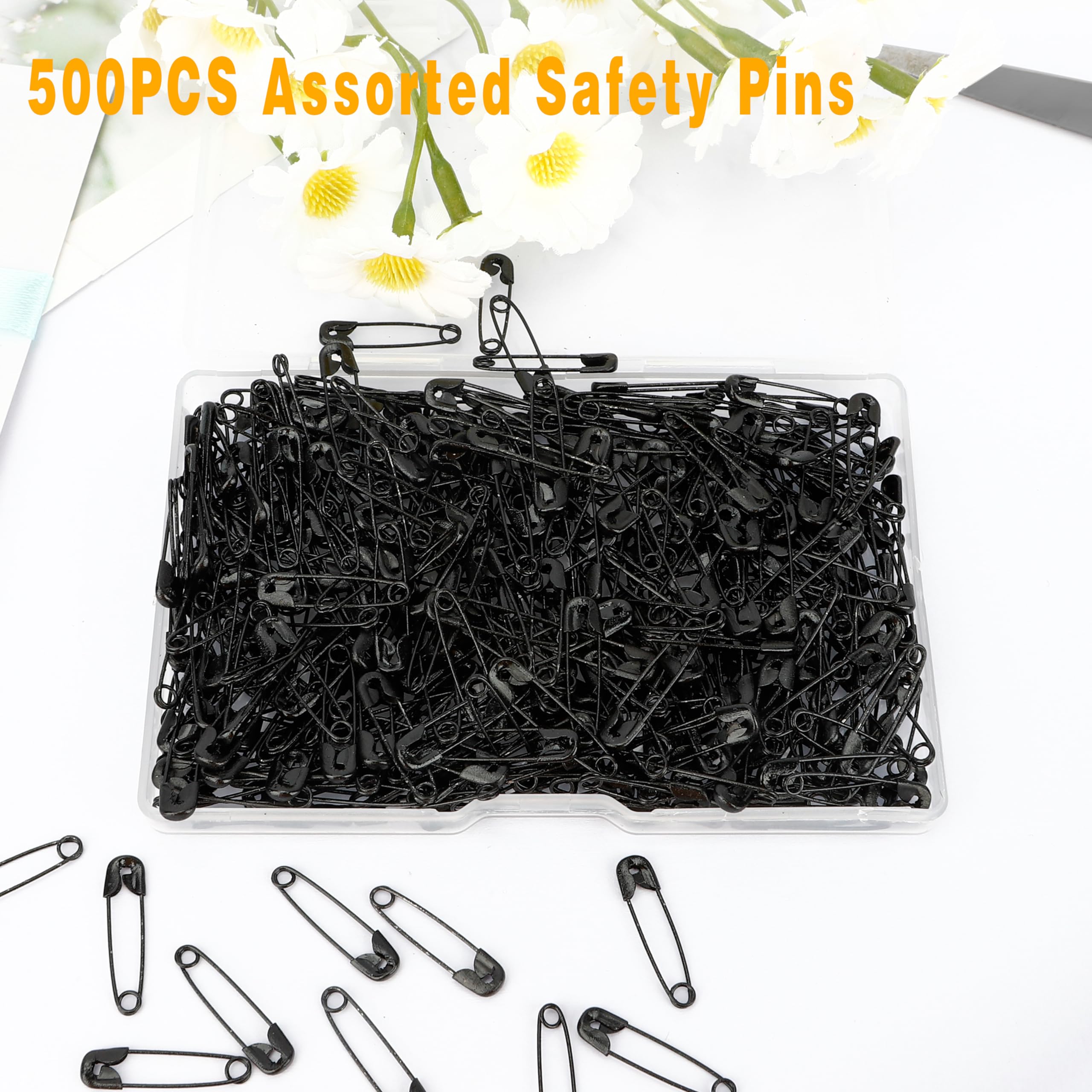 Safety Pins, Black Safety Pins, Small Safety Pins, 500PCS Mini Safety Pins,19mm Tiny Safety Pins, Safety Pins Bulk for Clothes, Crafting, Sewing, Jewelry Making, Arts & Craft