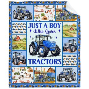 tractor blanket farm truck blanket gifts for boys kids just a boy who loves tractors blanket super warm soft throw for bed camping sofa decor trucks car lover gifts 30''x40''-xs