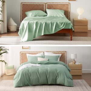 bedsure bundle of polyester and rayon derived from bamboo blend duvet cover set and sheet set of rayon derived from bamboo, king size