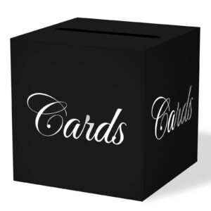 black and silver card box for party, 8.7" white gift card box money for wedding, graduation, birthday, baby shower, retirement, anniversary, bridal shower, raffle ticket, cards receiving box