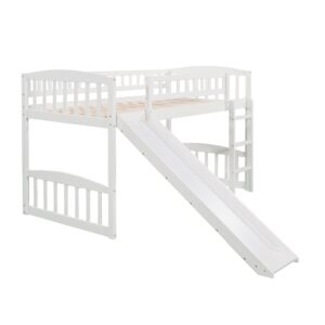 Bellemave Twin Loft Bed with Slide and Ladder, Low Loft Bed for Kids, Wood Loft Bed, for Boys Girls,White