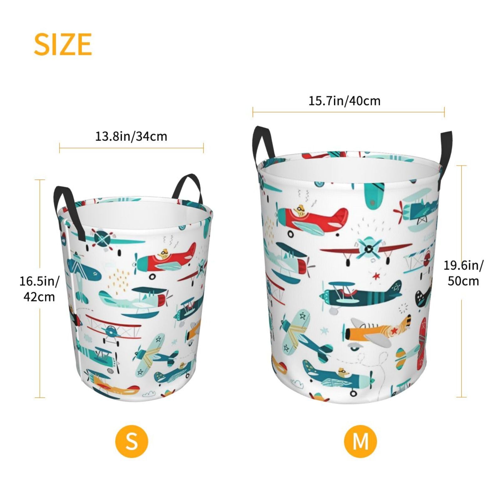 Cartoon Airplanes Laundry Basket Waterproof Collapsible Laundry Hamper with Durable Handle Round Storage Basket Dirty Clothes Organizer for Bedroom Bathroom College Dorm