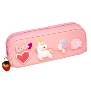 wonhibo cute pencil case pouch bag for girls women, pink aesthetic kawaii silicone pen holder makeup bag brush organizer bag