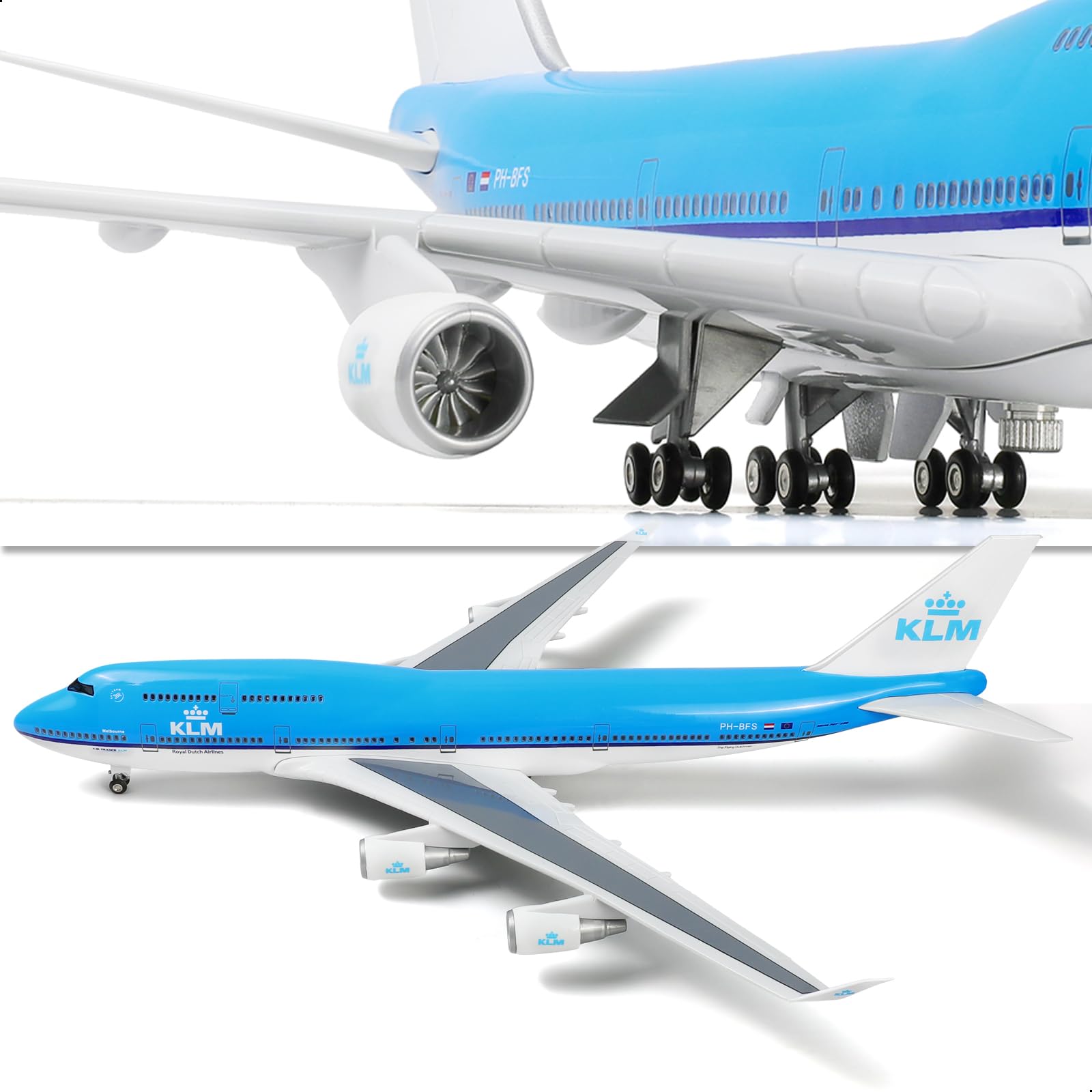 QIYUMOKE Boeing 747 NL-KLM 1/160 Large Scale Airplane Model -17 inches (Long) Die-cast Airplane Model for Adult -Model Plane 747 with Stand for Aviation Enthusiasts Gifts or Display Decorations