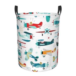 cartoon airplanes laundry basket waterproof collapsible laundry hamper with durable handle round storage basket dirty clothes organizer for bedroom bathroom college dorm