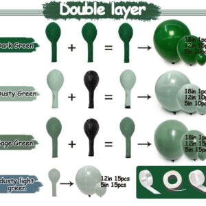 Dark Green and Sage Green Balloon Garland Double Stuffed Dusty Sage Green Balloons Forest Emerald Green Balloons Green Balloon Arch Kit for Baby Shower St. Patrick's Day Jungle Birthday Party Decor