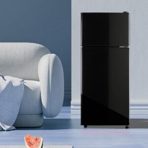 IORBUR FLS-80-BLACK 3.5Cu.Ft Compact, Small Refrigerator with freezer, 7 Level Adjustable Thermostat, Retro Fridge with Dual Door for Garage, Dorm,Bedroom, Office, Apartment, Black