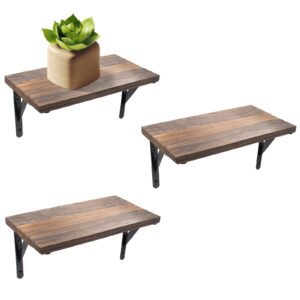 3 sets wood floating shelves for wall decor, rustic wood shelves for wall storage, wall mounted 11.4 inch wooden display shelf carbonized wall shelves for bathroom bedroom kitchen living room garage