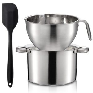 zenfun double boiler pot set with silicone spatula, 2000ml/1.8qt chocolate melting pot with 2800ml/2.54qt stainless steel pot, candy melting pot, chocolate melter for butter, caramel, cheese, wax,