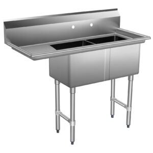 hardura stainless steel 2 compartment sink left drainboard & freestanding nsf certified commercial utility basin with two 15" l x 15" w x 12" d bowl for kitchen & restaurant laundry room, garage