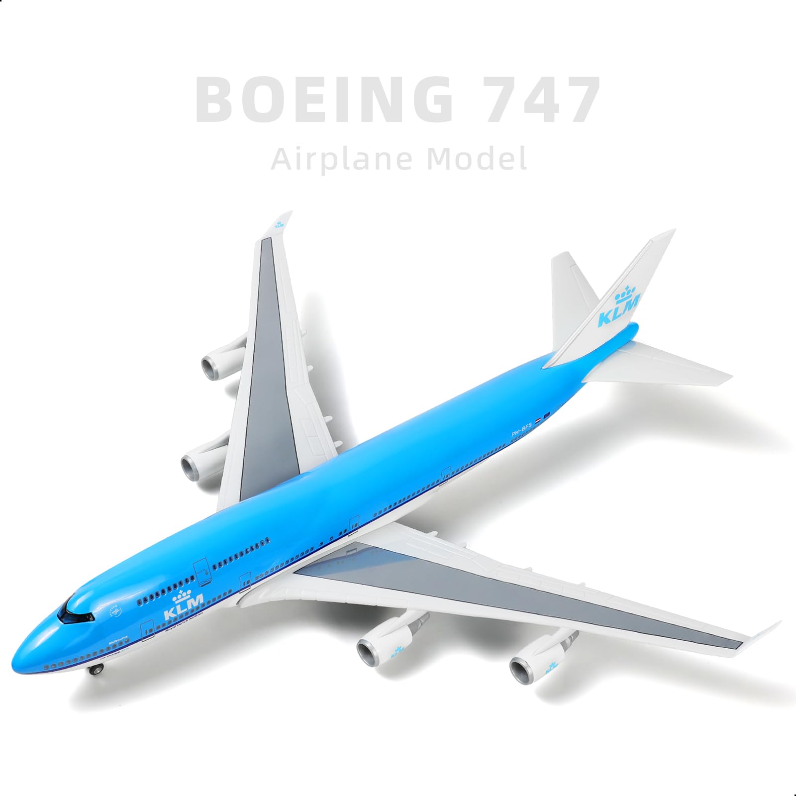 QIYUMOKE Boeing 747 NL-KLM 1/160 Large Scale Airplane Model -17 inches (Long) Die-cast Airplane Model for Adult -Model Plane 747 with Stand for Aviation Enthusiasts Gifts or Display Decorations