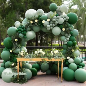 Dark Green and Sage Green Balloon Garland Double Stuffed Dusty Sage Green Balloons Forest Emerald Green Balloons Green Balloon Arch Kit for Baby Shower St. Patrick's Day Jungle Birthday Party Decor