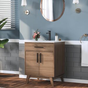 AMERLIFE 24.5" Bathroom Vanity with Sink Combo, Mid-Century Modern Small Single Bathroom Cabinet Set, Integrated Sink, Soft Closing Doors with Metal Handles, Bath Vanity Brown