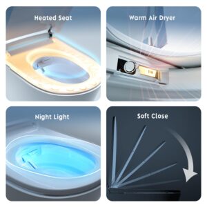 ComfyBidet Elongated Bidet Seat with Wireless Remote, Endless Warm Water and Air Dryer, Multiple Wash Modes, Deodorizer, Adjustable Self-Cleaning Nozzles, LED Light, Soft Close Lid (White)