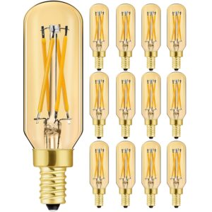 leools e12 led bulb,40 watt equivalent candelabra dimmable chandelier light bulbs 4w 2700k warm white 400lm t6 e12 led edison filament vintage candle bulb with decorative,amber glass,3.7inch,12-pack