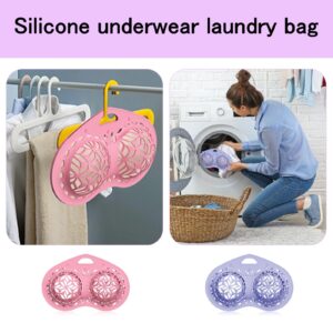 Lingerie Wash Bag, 2Pcs Silicone Bra Washing Bag, Bra Bags for Laundry, Bra Laundry Bags for Washing Machine and Dryer, Delicate Laundry Bag Bra Fits A-E Cup Sizes (Pink+Purple)