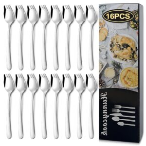 hunnycook 16-pack sporks, 7.2 inch sporks stainless steel, metal spork set, stainless steel sporks for pasta, soup, dessert sporks & salad forks, spork for household use, camping, hiking