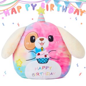 playnics large birthday happy dog plush pillow stuffed animal toy,14.5" big size cute soft toys fat kawaii cuddle huggable plushie,gift for kids