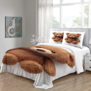 Teddy Bear Toy 3pcs 3D Bedding Set Furry Doll Duvet Cover Set Bed Printed Quilt Cover Bed Linens with 2 Pillowcases with Zipper All Season Queen（228x228cm）