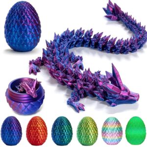 3d printed dragon egg, mystery crystal dragon egg fidget toys surprise, articulated crystal dragon eggs with dragon inside (laser purple)