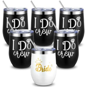 sunnychicc 6 pcs bridesmaid wine tumblers i do crew and bride bachelorette party tumbler bridal party proposal gifts 12oz tumbler bachelorette gifts for bridal bridesmaids(white and black)