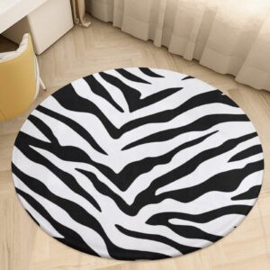 moblinko 3 ft round rug zebra skin washable circular rug animal print non slip round area rug carpet absorbent small round rug for kitchen living room bedroom decoration