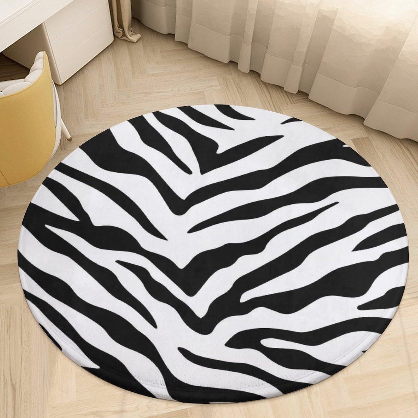 MoBlinko 3 Ft Round Rug Zebra Skin Washable Circular Rug Animal Print Non Slip Round Area Rug Carpet Absorbent Small Round Rug for Kitchen Living Room Bedroom Decoration