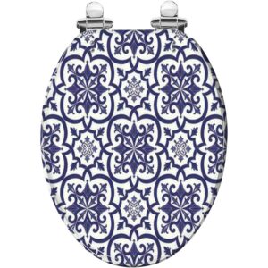 elongated toilet seat mexican tile pattern seamless floral vintage ornaments portuguese resin toilet seat quietly slow close with quick-release hinges toilet seat with cover easy to clean install