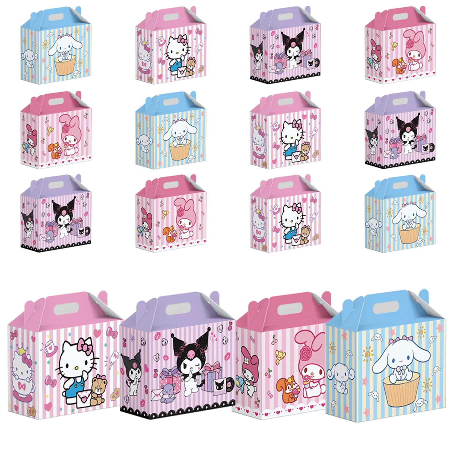 Educatgame Kawaii Party Favor Boxes with Handles - Set of 16, Anime Birthday Party Decorations Supplies, Cute Treat Boxes/Candy Boxes/Goodie Boxes/Gift Boxes, Perfect for Kids Birthday Party