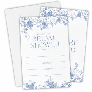 dyirbiiy 25 bridal shower invitation with envelopes - blue floral white fill in style invitations for new couples, mr and mrs, newlyweds invites, party favor & supplies - a11